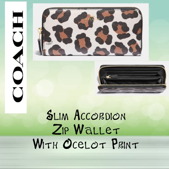 Coach | Bags | Nwt Coach Slim Accordion Zip Wallet In Leopard | Poshmark